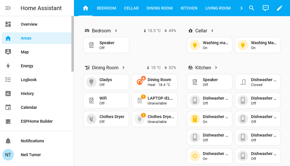 The new Areas dashboard in Home Assistant - Neil Turner's Blog
